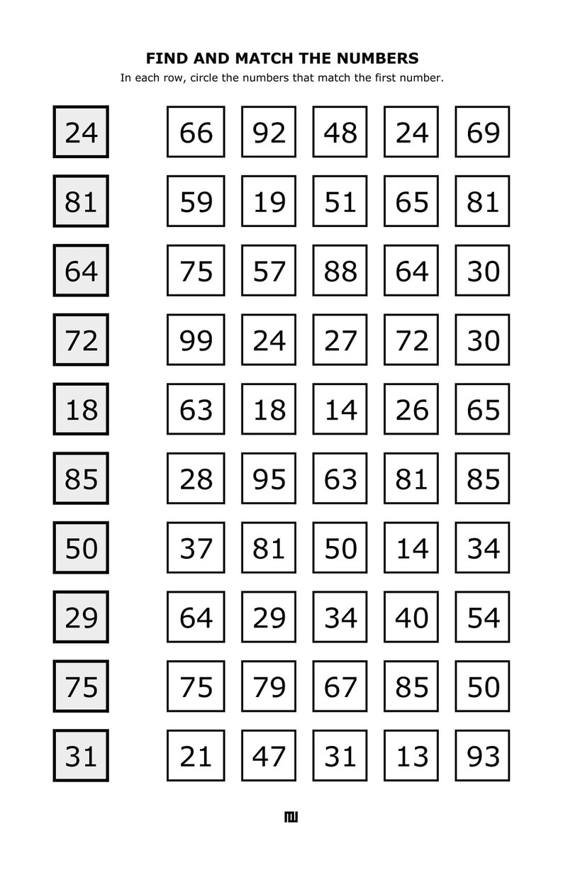 Find and Match the Numbers Math Digital Worksheets. Match the Numbers ...
