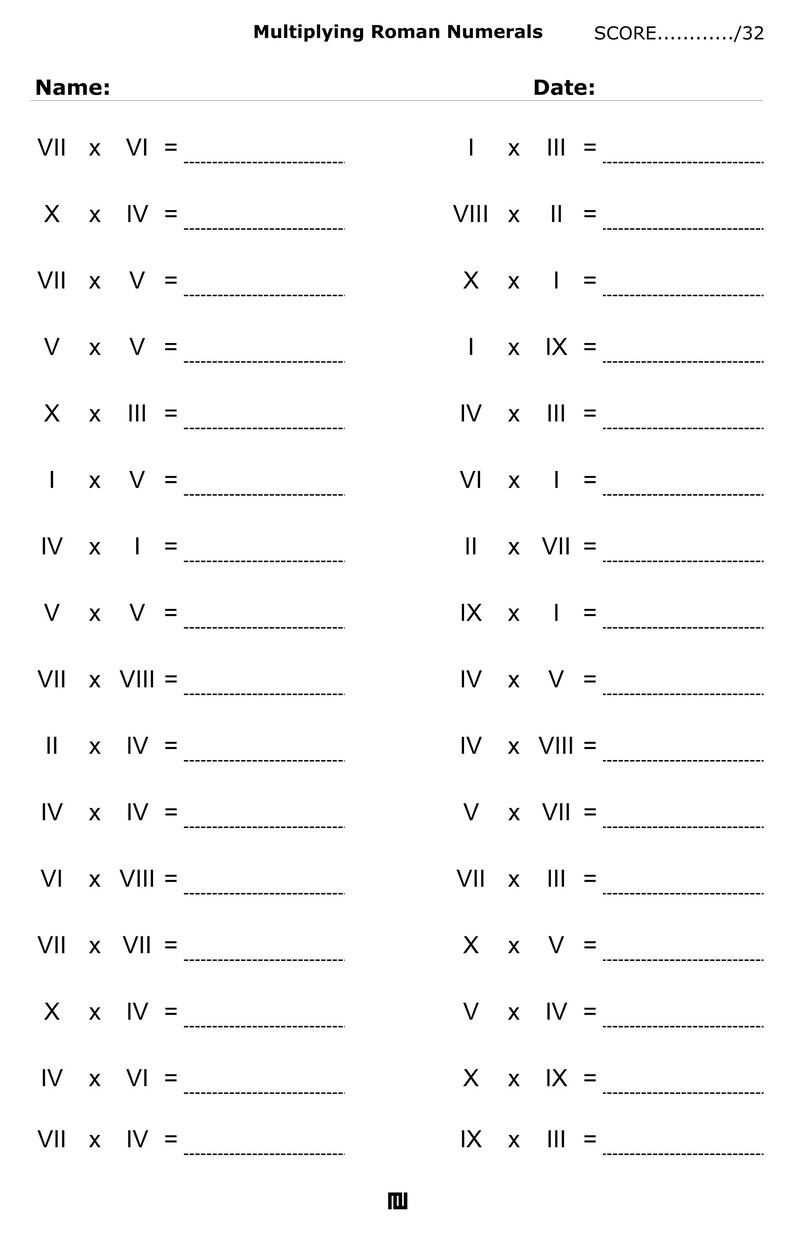 Multiplication Using Roman Numerals. Multiplying Roman Numerals ...