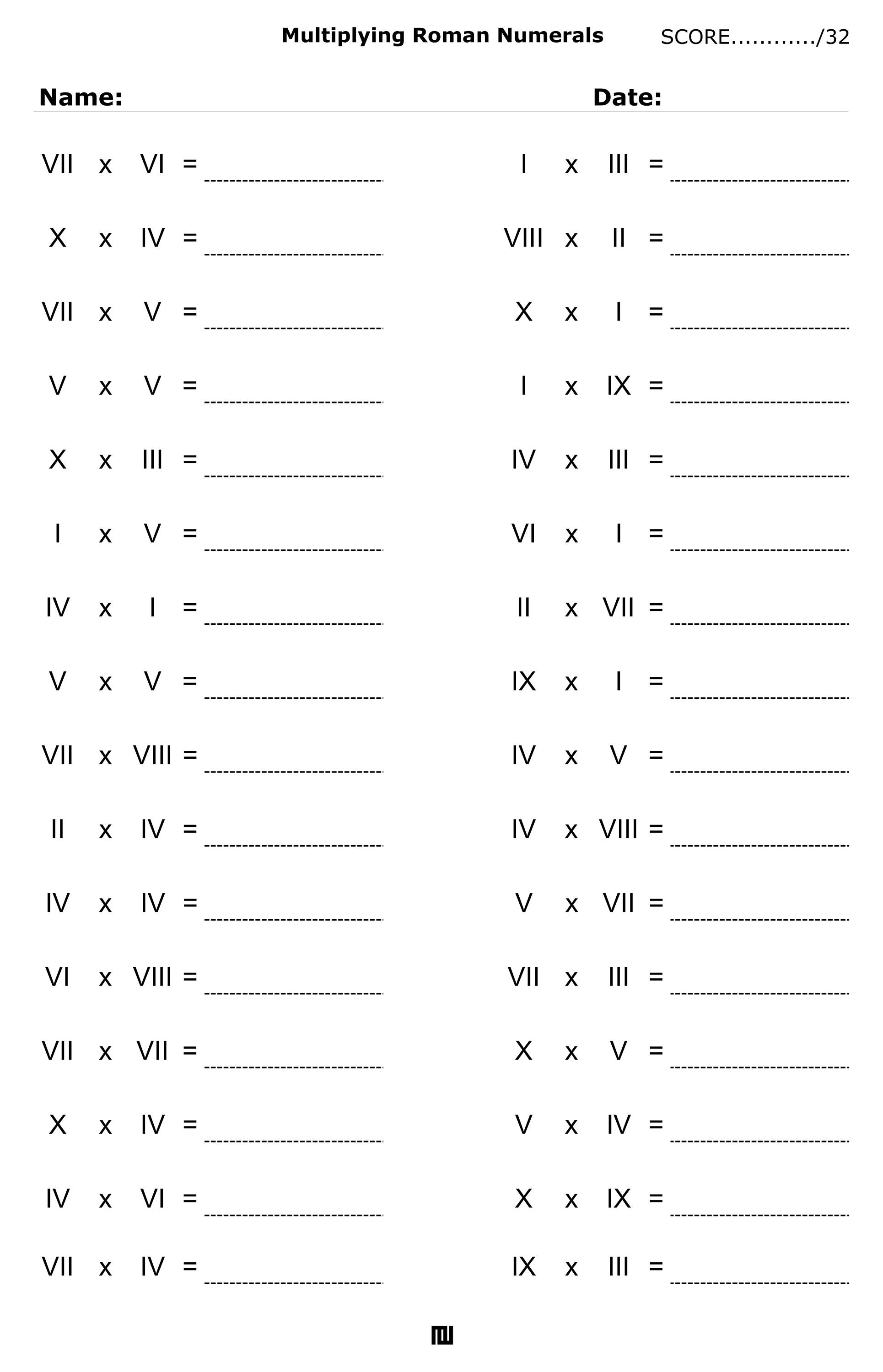Multiplication Using Roman Numerals. Multiplying Roman Numerals ...