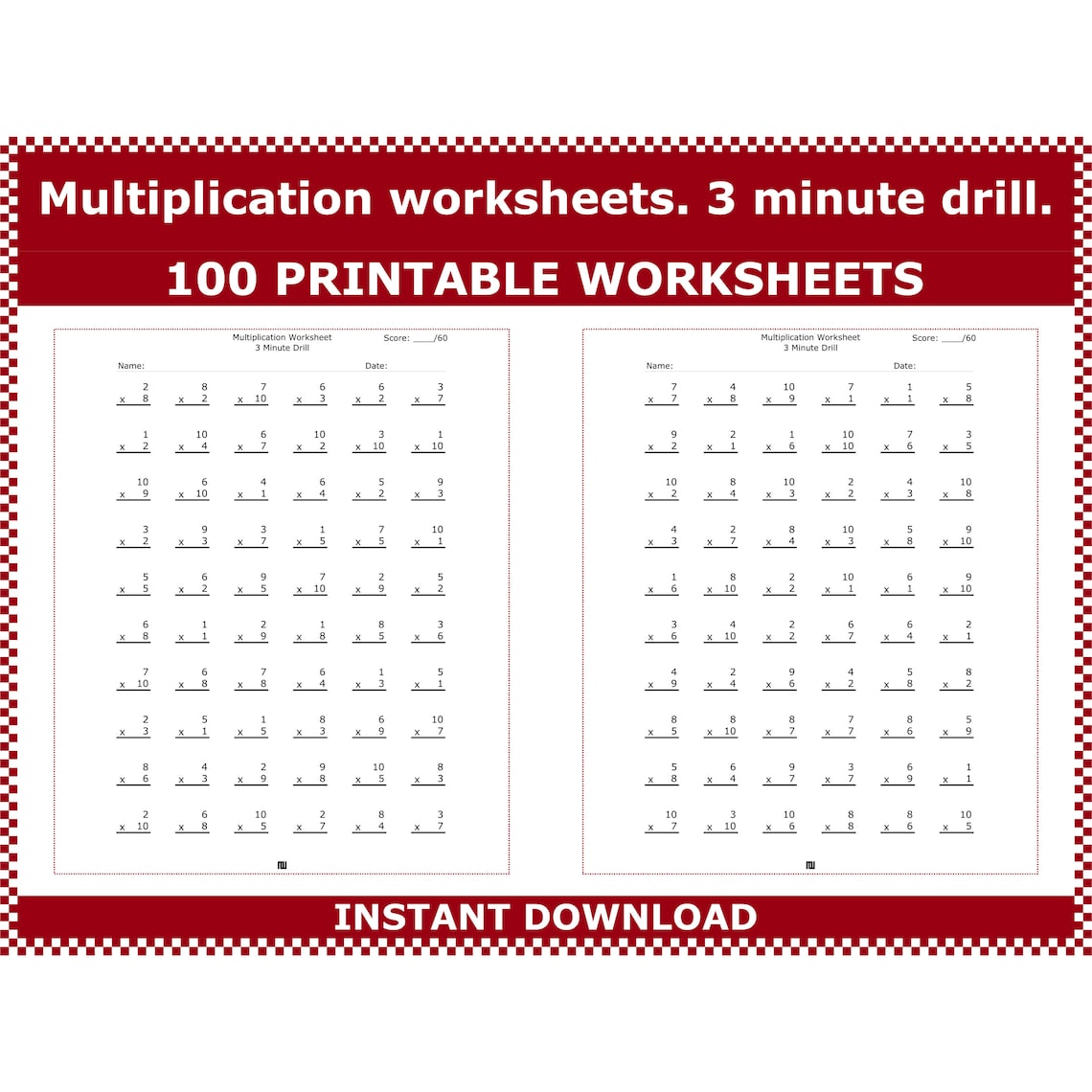 Multiplication Worksheets: 3rd-4th Grade Math Drills (PDF) - Etsy