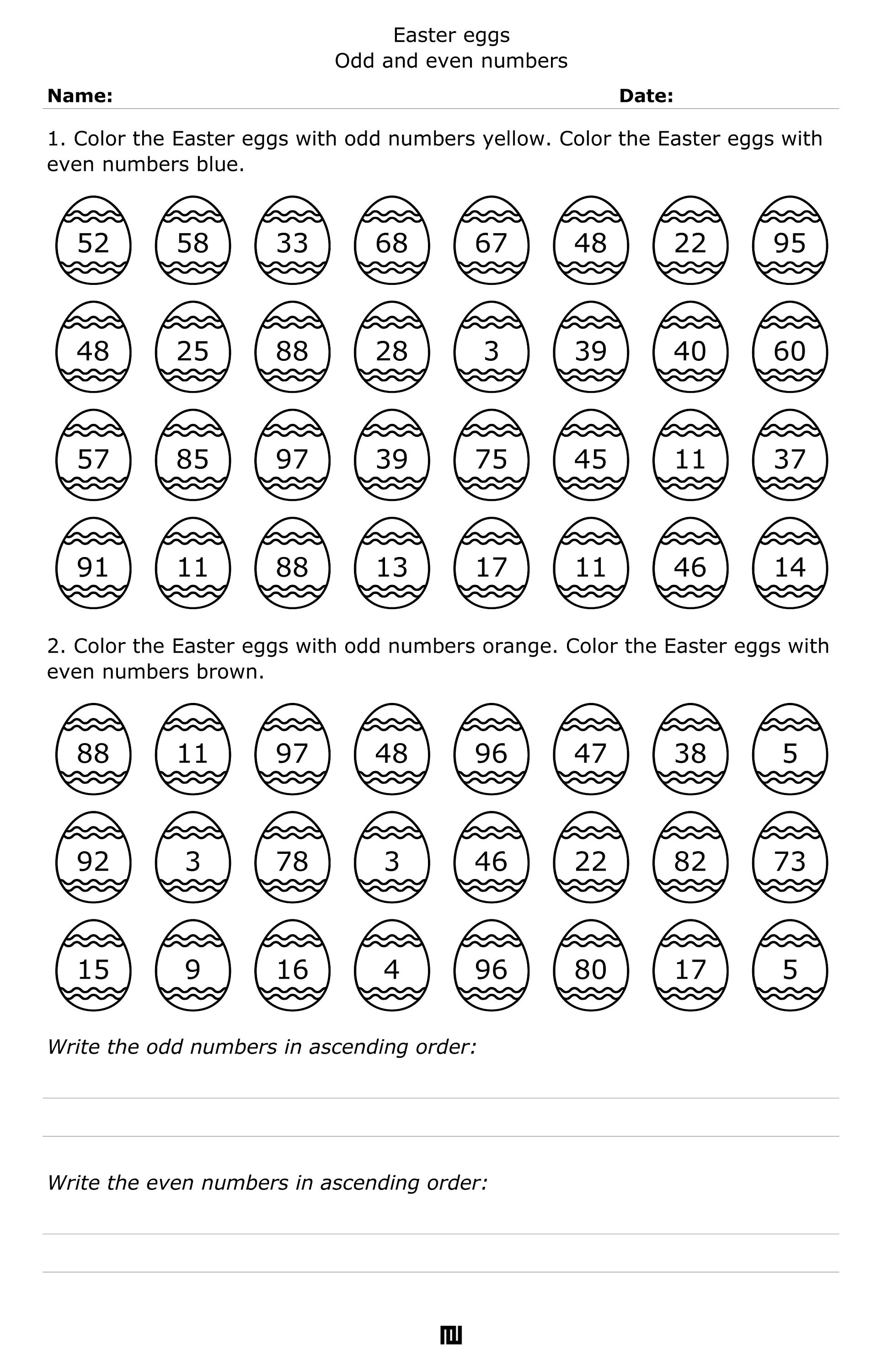 Easter Egg Hunt Worksheet for Odd and Even Numbers. Easter Egg Numbers ...