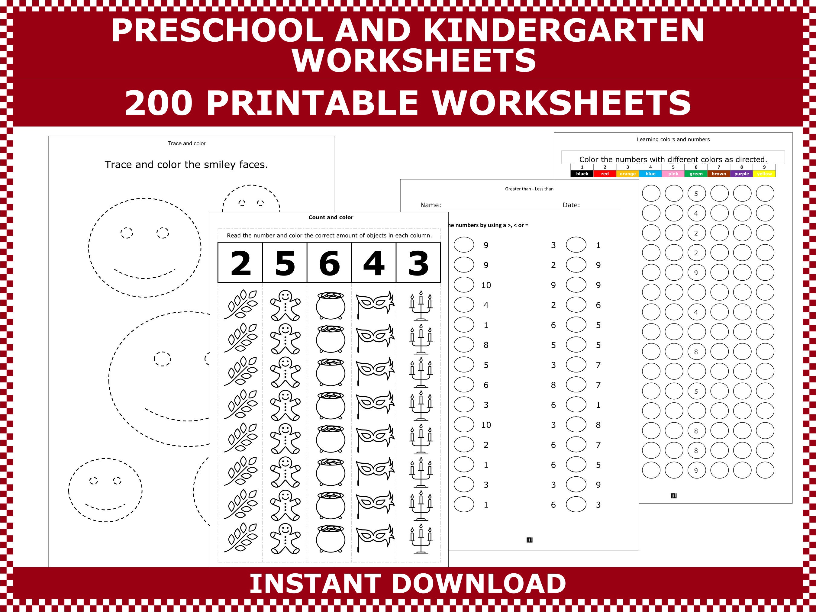 Preschool and Kindergarten Bundle Printable Worksheets. 200 Pages ...
