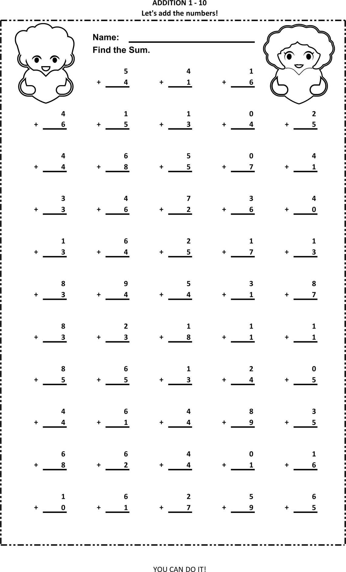 1 Digit Plus 1 Digit Addition Worksheets. Kindergarten Math. 1st Grade ...