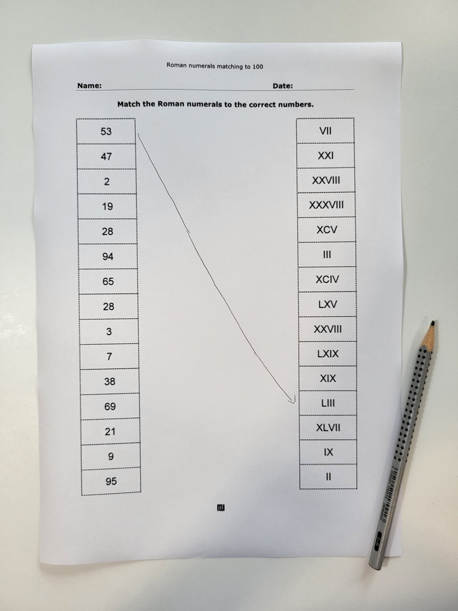 Roman Numerals Matching to 100. Match the Numbers 1 to 100. - Etsy