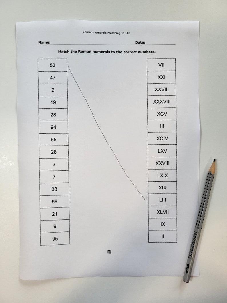 Roman Numerals Matching to 100. Match the Numbers 1 to 100. - Etsy