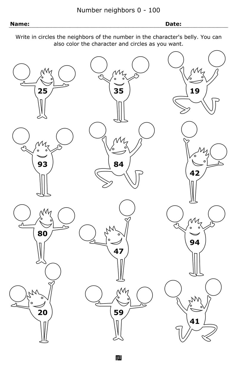 Number Neighbors 0 to 100 Printable Counting Activity for Kids. Number ...