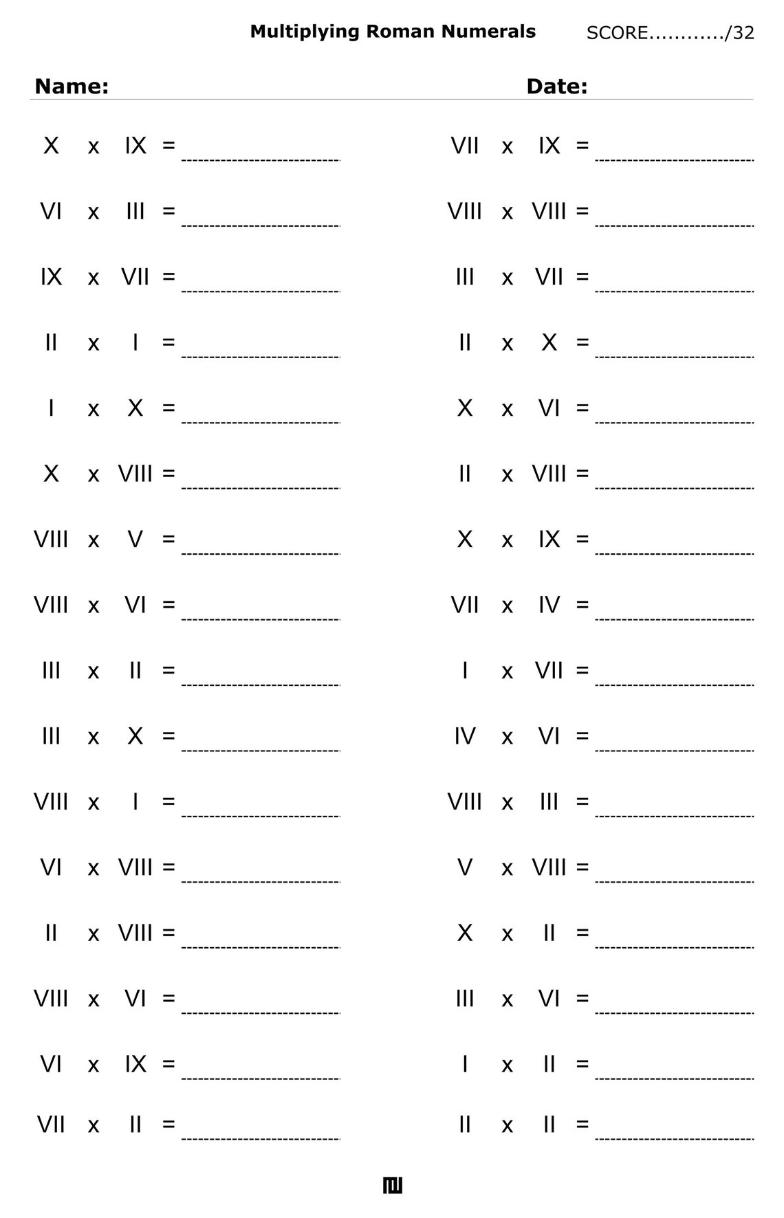 Multiplication Using Roman Numerals. Multiplying Roman Numerals ...