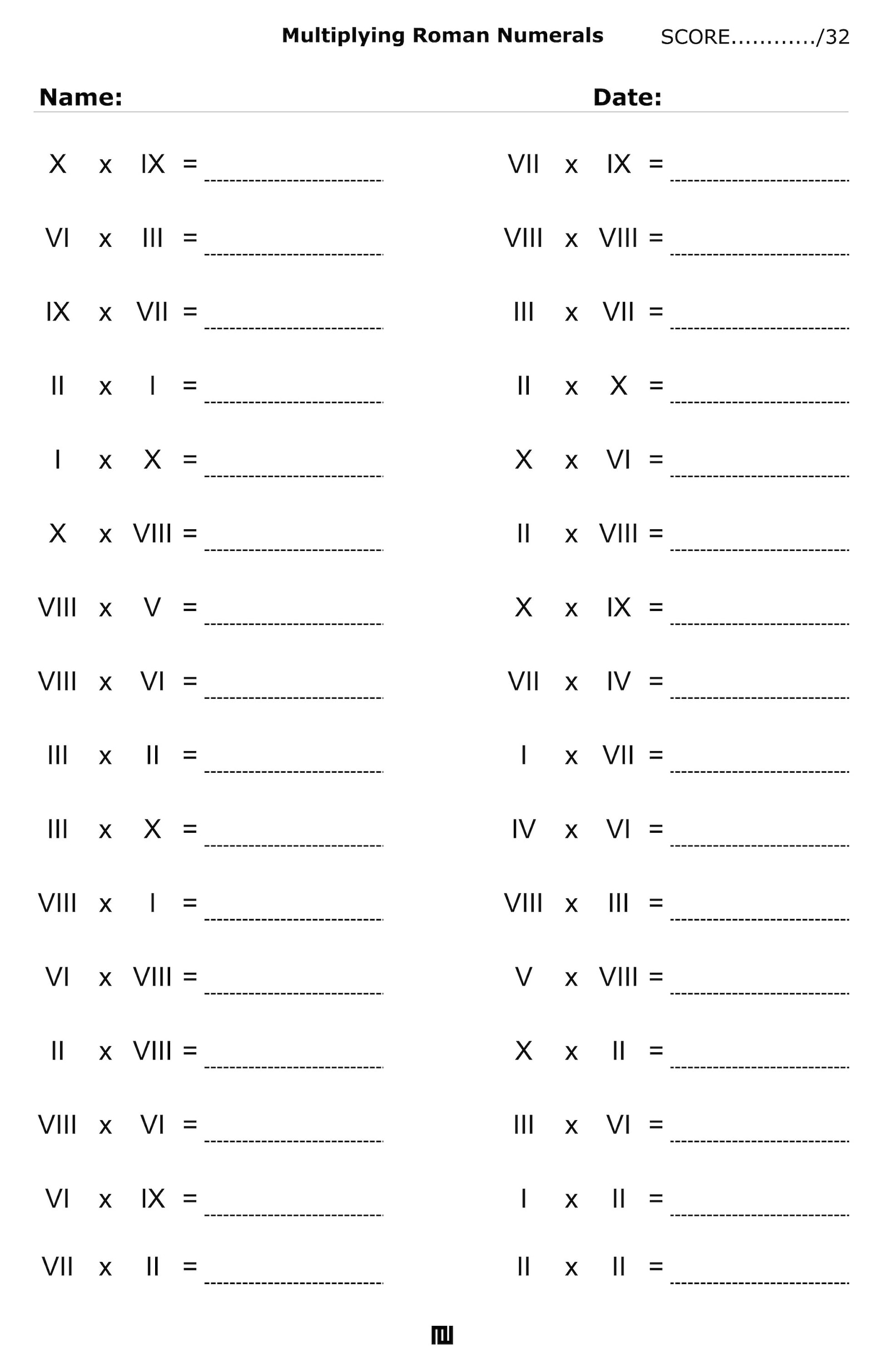 Multiplication Using Roman Numerals. Multiplying Roman Numerals ...