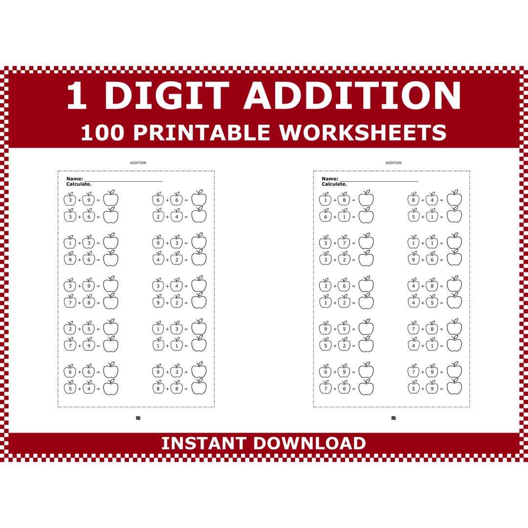 1 Digit Plus 1 Digit Addition Worksheets. Kindergarten Math. 1st Grade ...