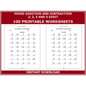 Addition and Subtraction 2, 3, 4 and 5 Digit Regrouping Practice Pages ...