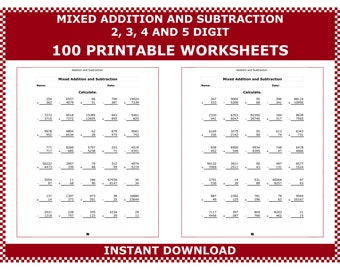 100 Four Digit Mixed Addition and Subtraction With and Without ...