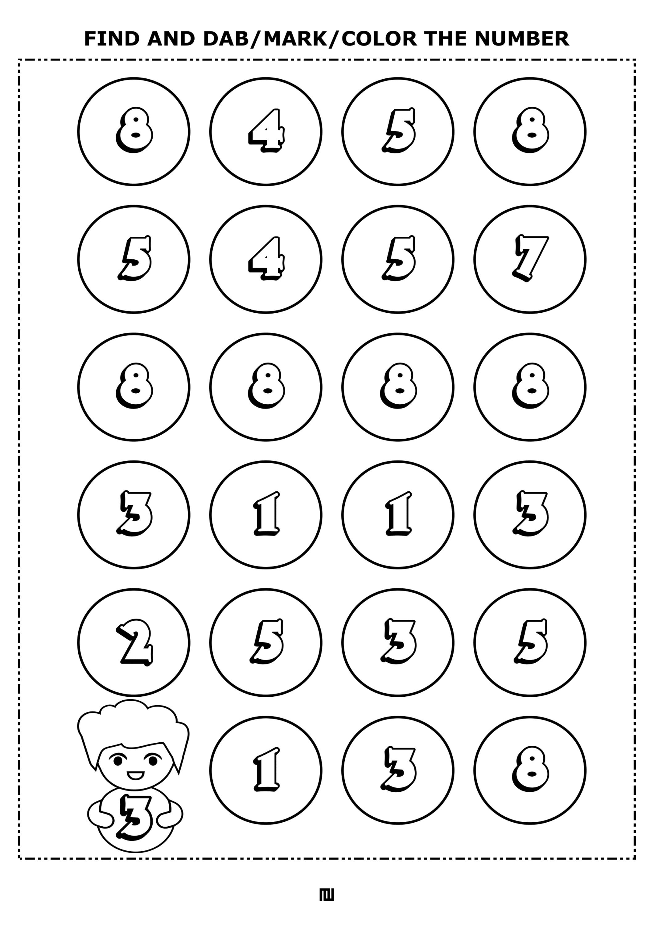 Find and Dab Mark Color the Number Worksheets for Kindergarten and ...