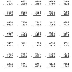 4 Digit Subtraction Worksheets. 4 Digit Minus 4 Digit Subtraction ...