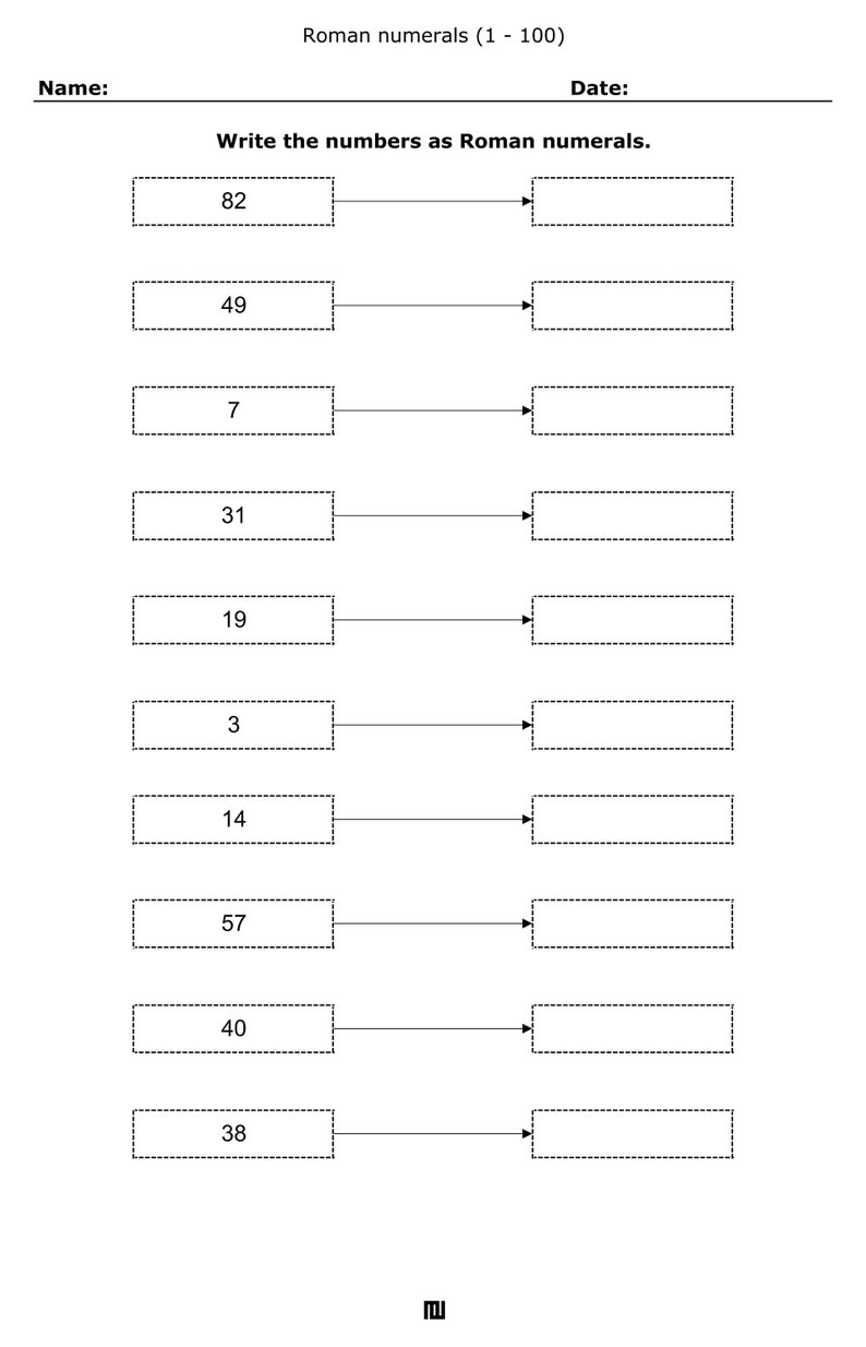 Write the Numbers as Roman Numerals From 1 to 100. Arabic and Roman ...
