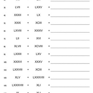 Roman Numerals Addition Worksheets: Math Exercises (digital Download ...