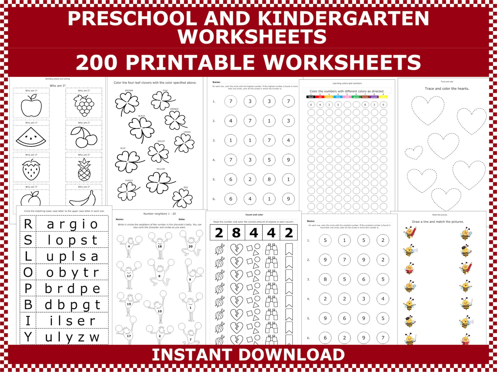 Preschool and Kindergarten Bundle Printable Worksheets. 200 Pages ...