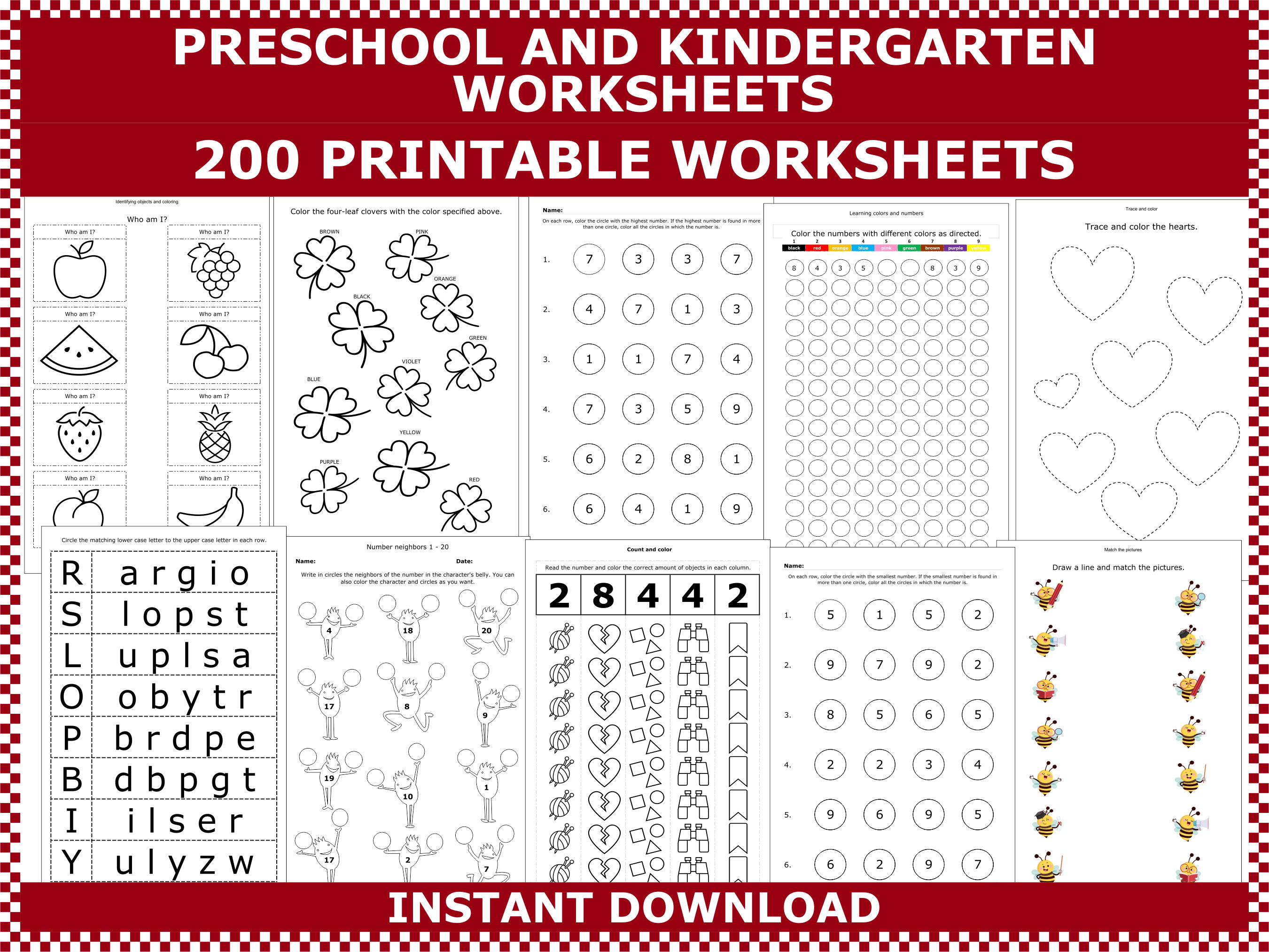 Preschool and Kindergarten Bundle Printable Worksheets. 200 Pages ...