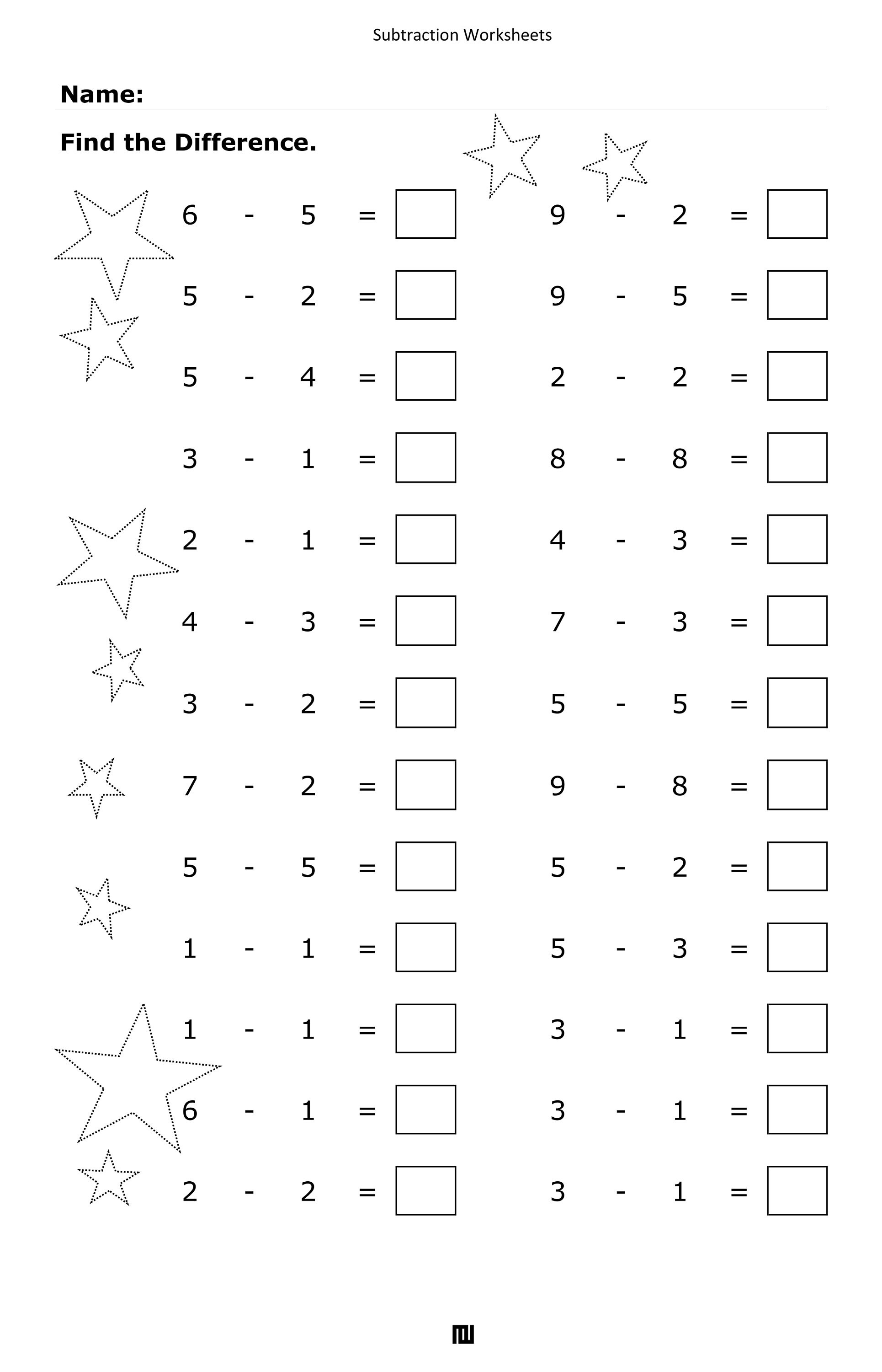 1 Digit Subtraction Worksheets. 1 Digit Minus 1 Digit Subtraction ...