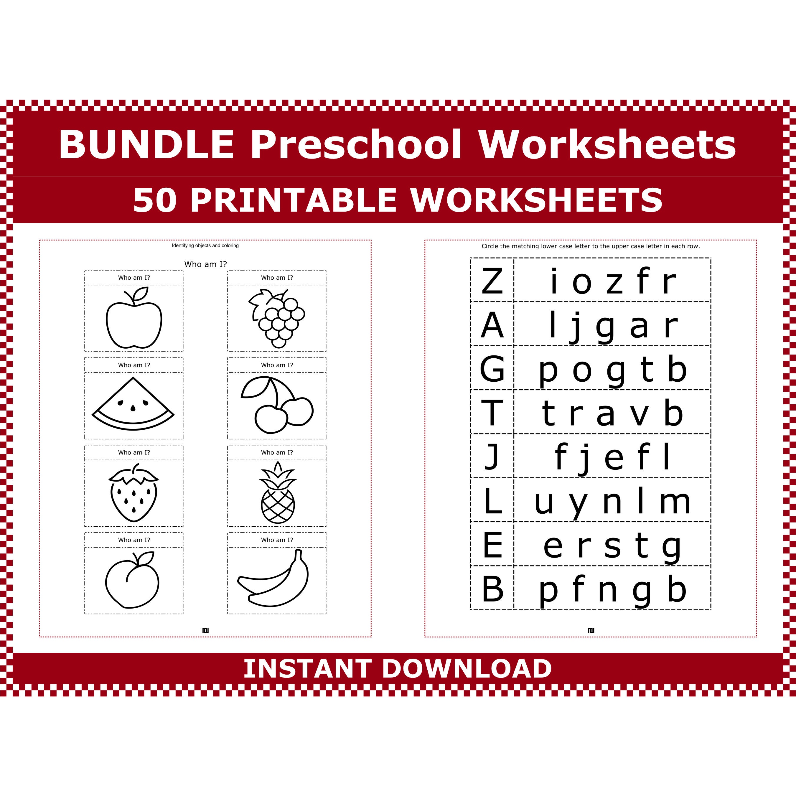 Preschool Worksheets BUNDLE Pack. Letter Recognition, Match, Trace ...