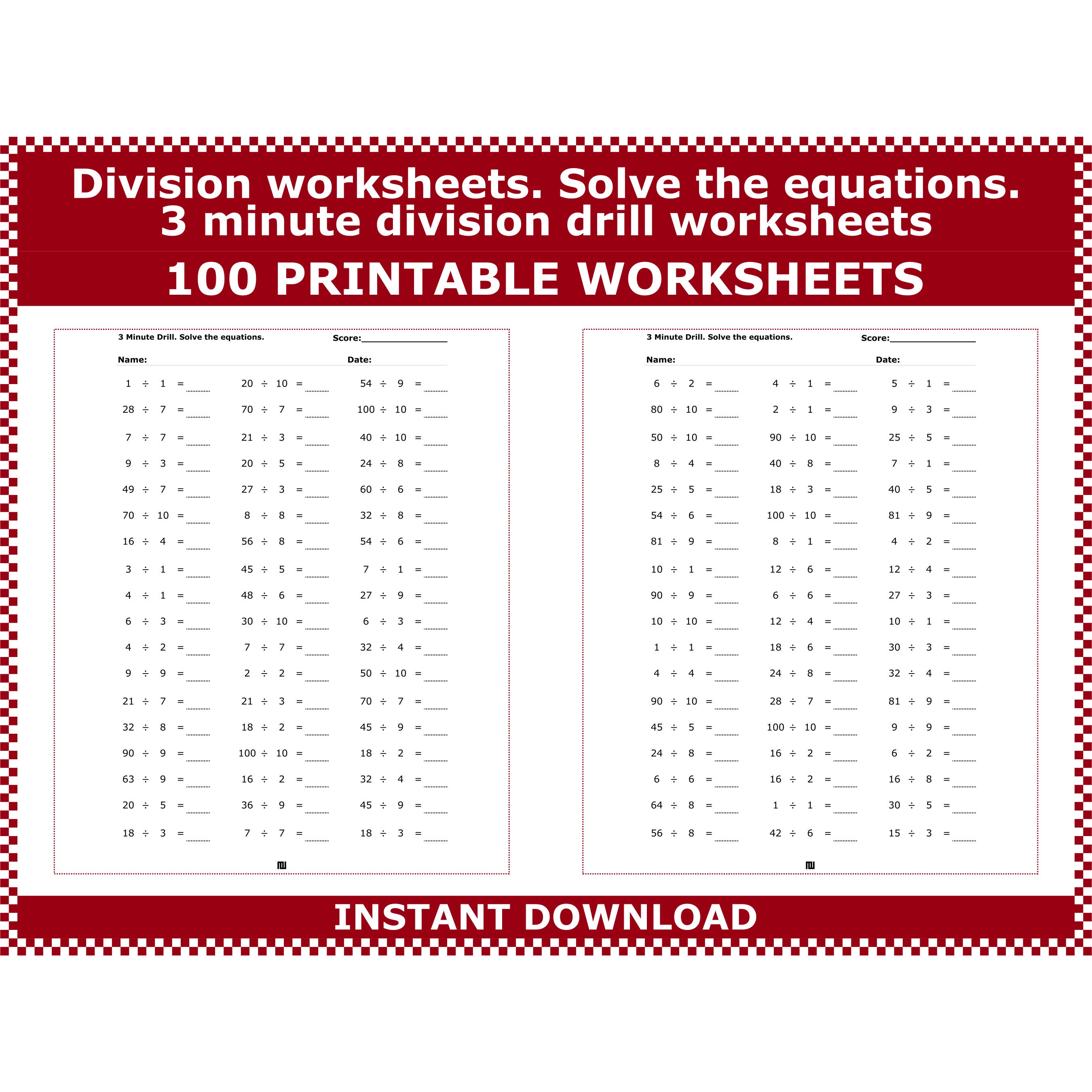 Division Drill Worksheets