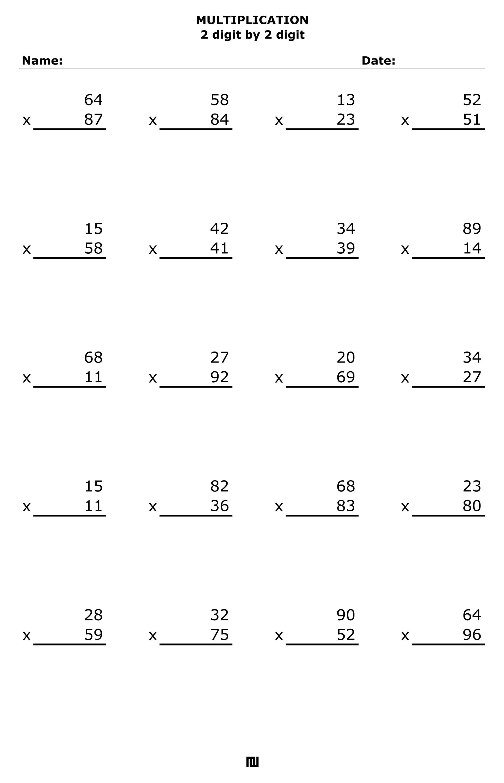 Hojas de trabajo de multiplicación de 2 dígitos: 100 páginas (Descargar ...