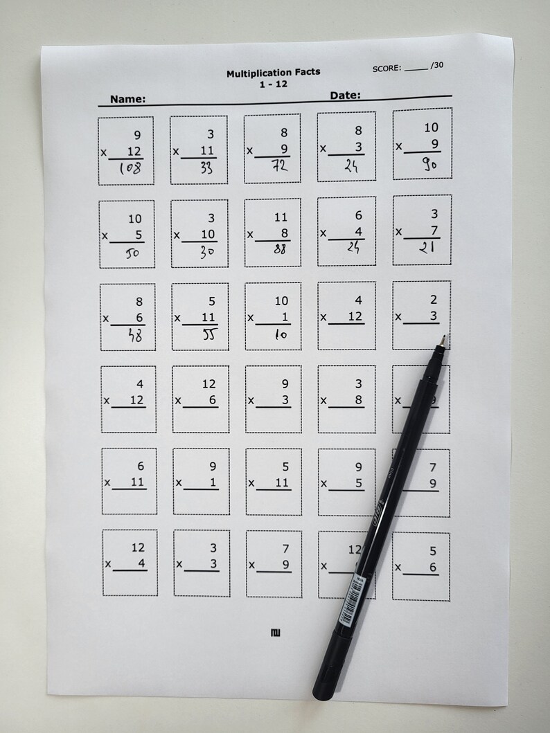 Multiplication Facts 1 to 12. Timed Tests, Scored Tests. Multiplication ...