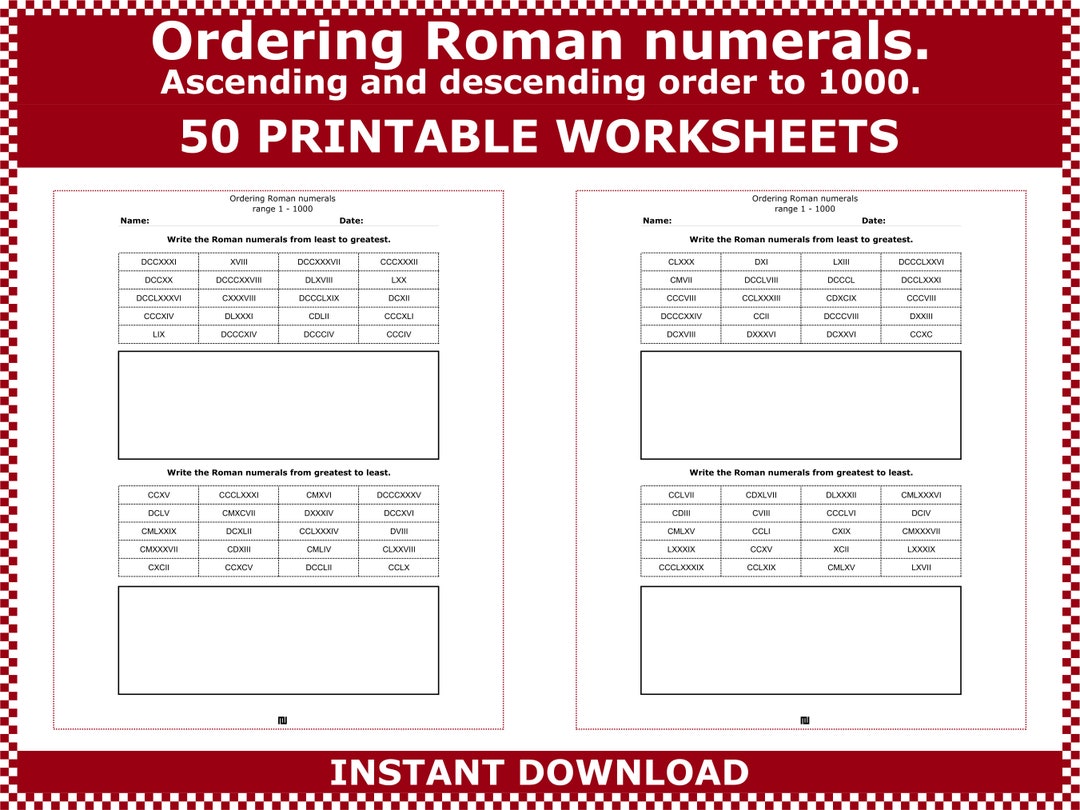 Roman Numerals Ascending and Descending Order to 1000. Roman - Etsy