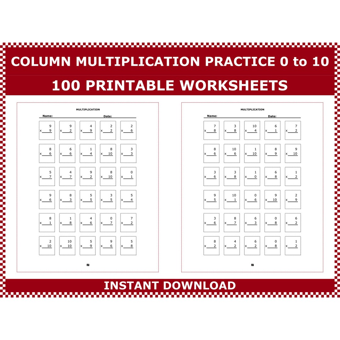 Basic Multiplication Fact Worksheets for Grade 3 and Grade 4 That ...