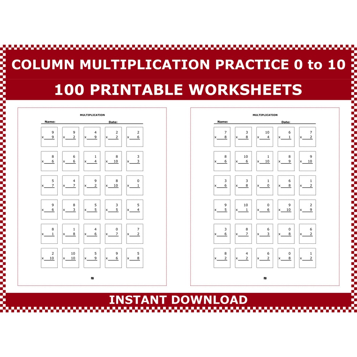 Basic Multiplication Fact Worksheets for Grade 3 and Grade 4 That ...