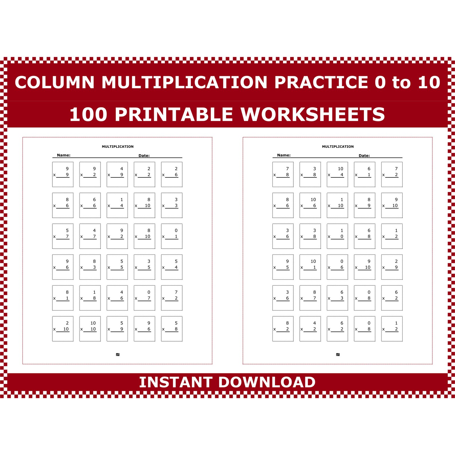Basic Multiplication Fact Worksheets for Grade 3 and Grade 4 That ...