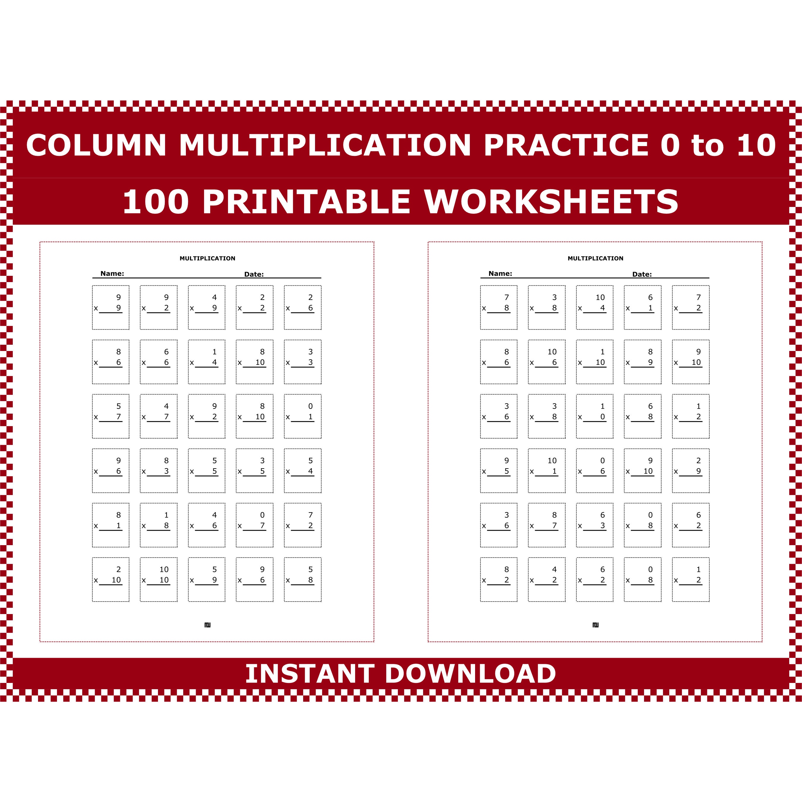 Basic Multiplication Fact Worksheets for Grade 3 and Grade 4 That ...