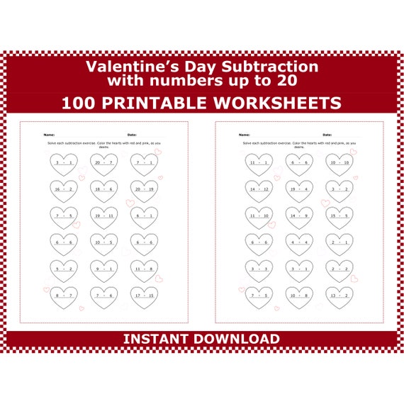 Valentine Addition And Subtraction Worksheets 5 Valentine's Day Math