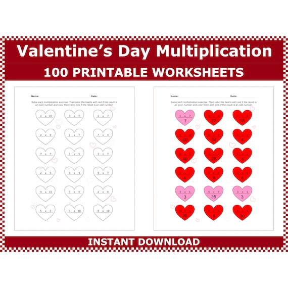 Valentine Multiplication Worksheets Valentine's Day Math Activities