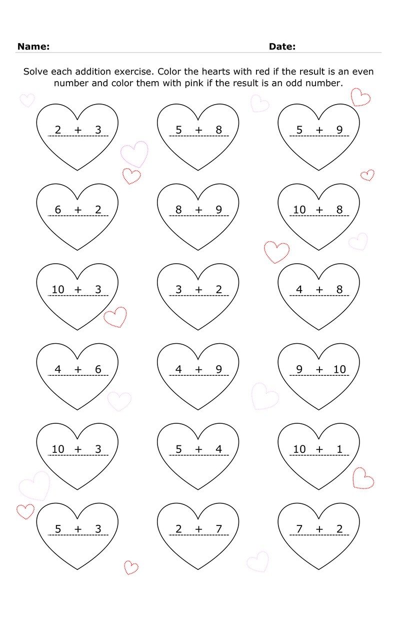 Valentine's Day Addition Worksheets: 1st Grade Math (PDF) - Etsy