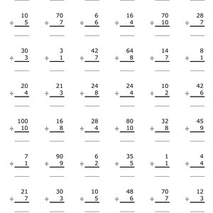 Division Vertically Arranged Division Facts to 100. Vertical Division ...