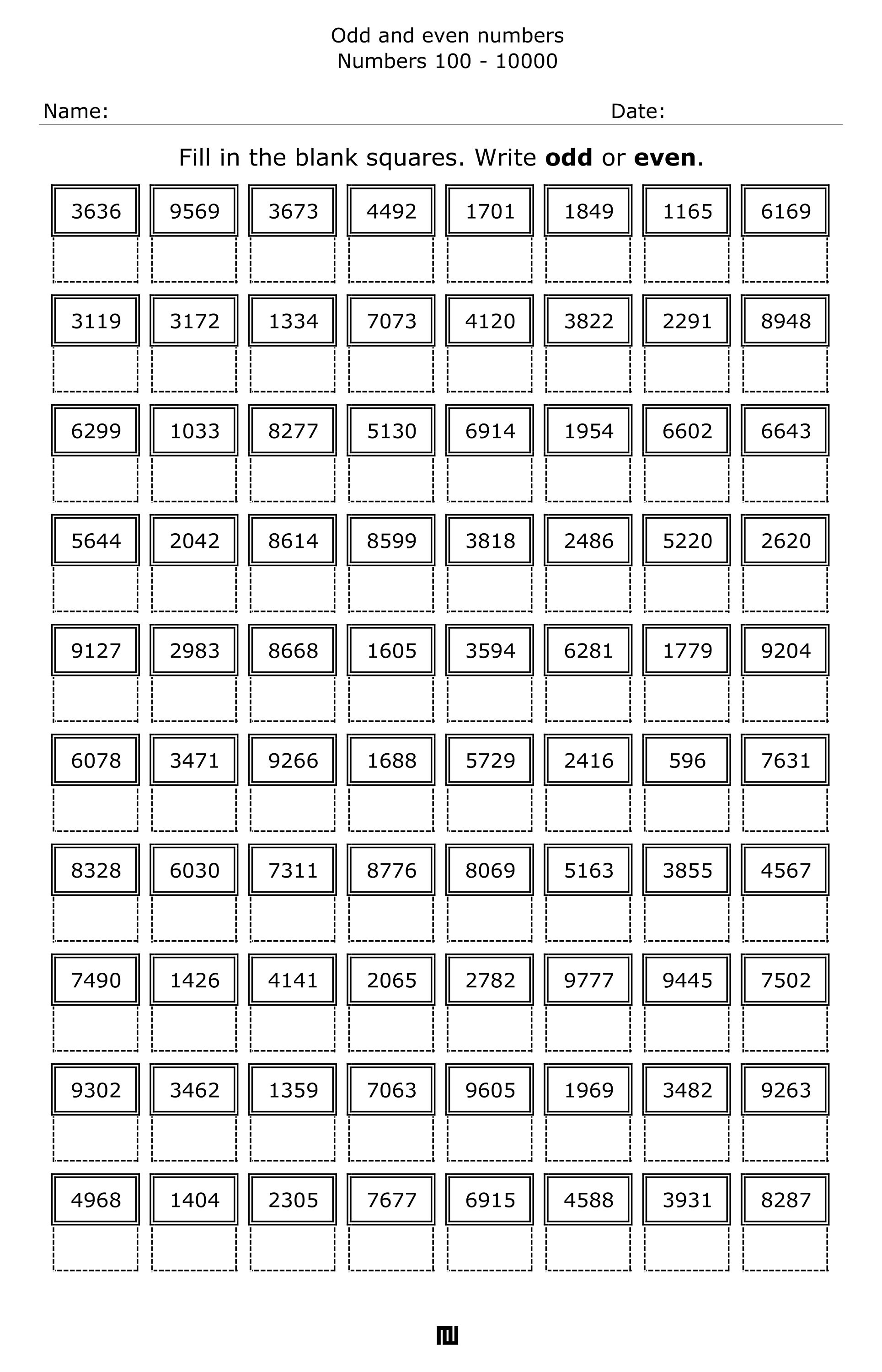 Odd and Even Numbers Worksheets: 100-10000 (PDF) - Etsy