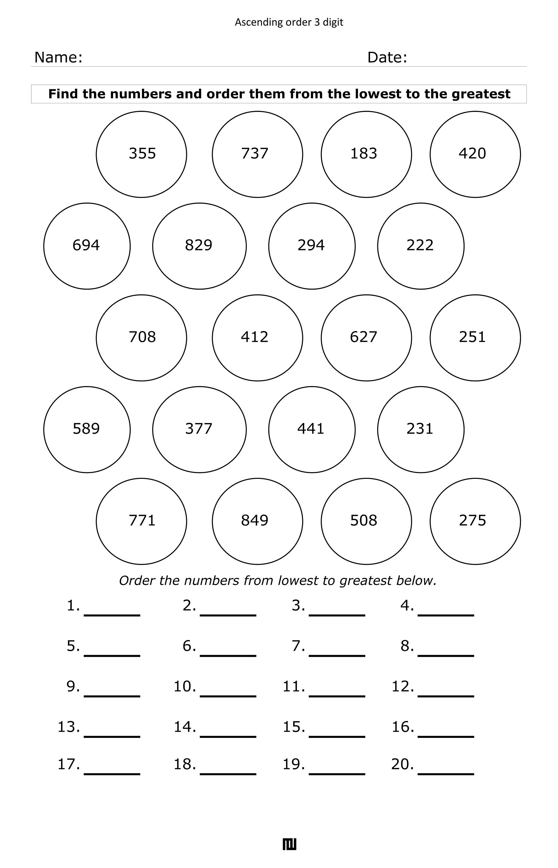Find the Numbers and Order Them. Ascending and Descending Order of 2, 3 ...