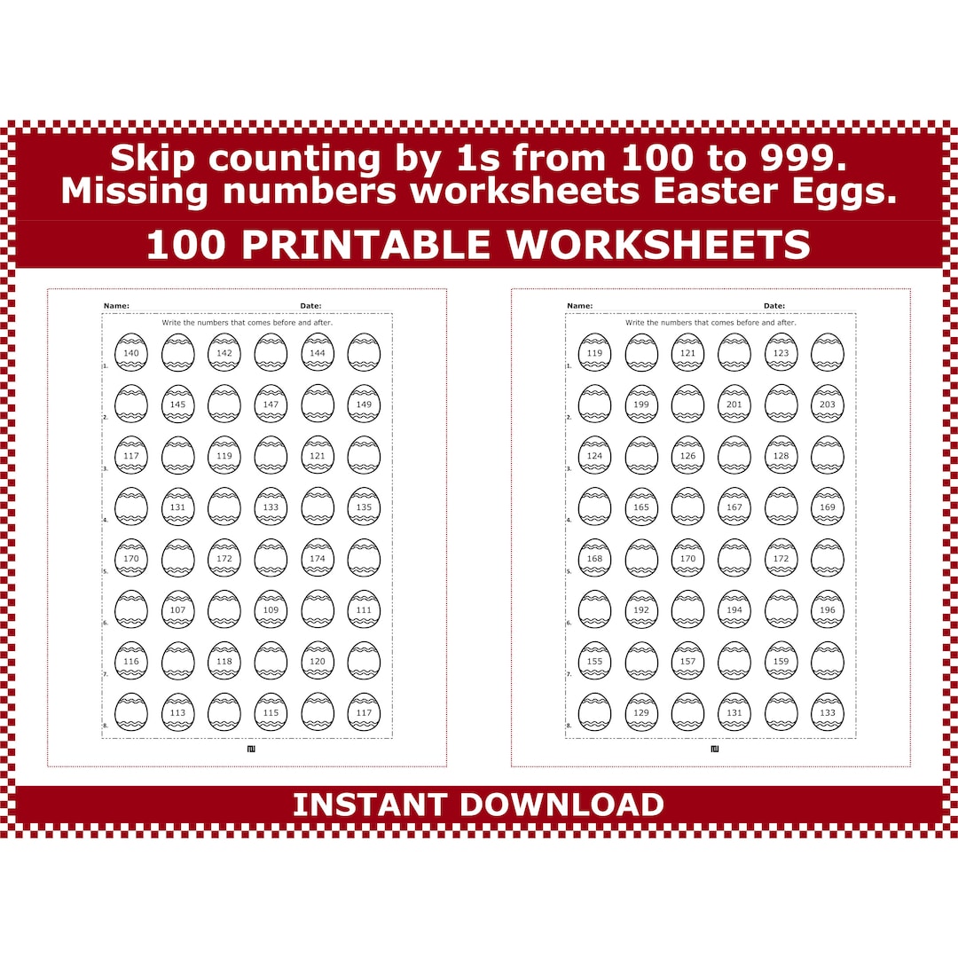 Skip Counting by 1s From 100 to 999. Missing Numbers Easter Activity ...