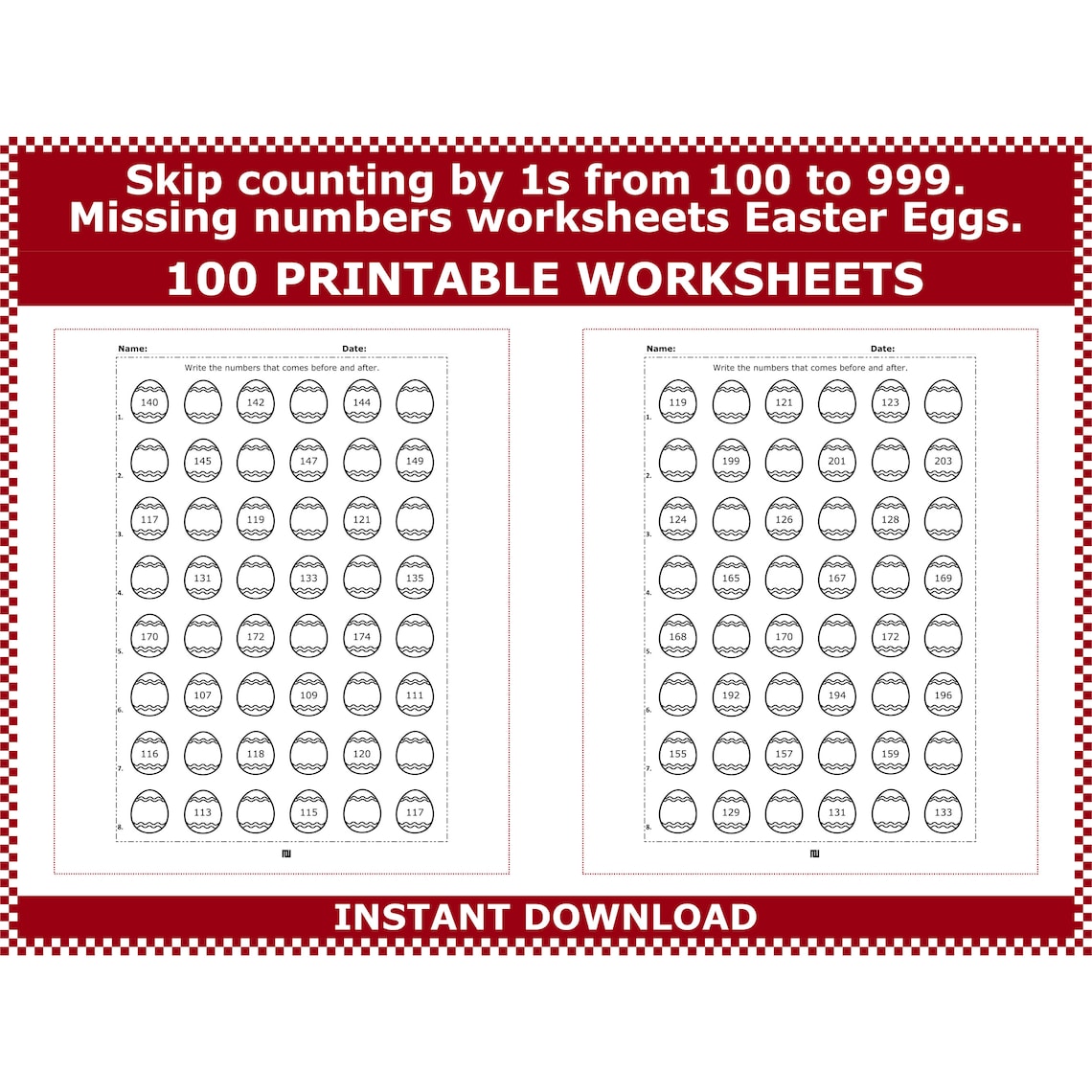 Skip Counting by 1s From 100 to 999. Missing Numbers Easter Activity ...
