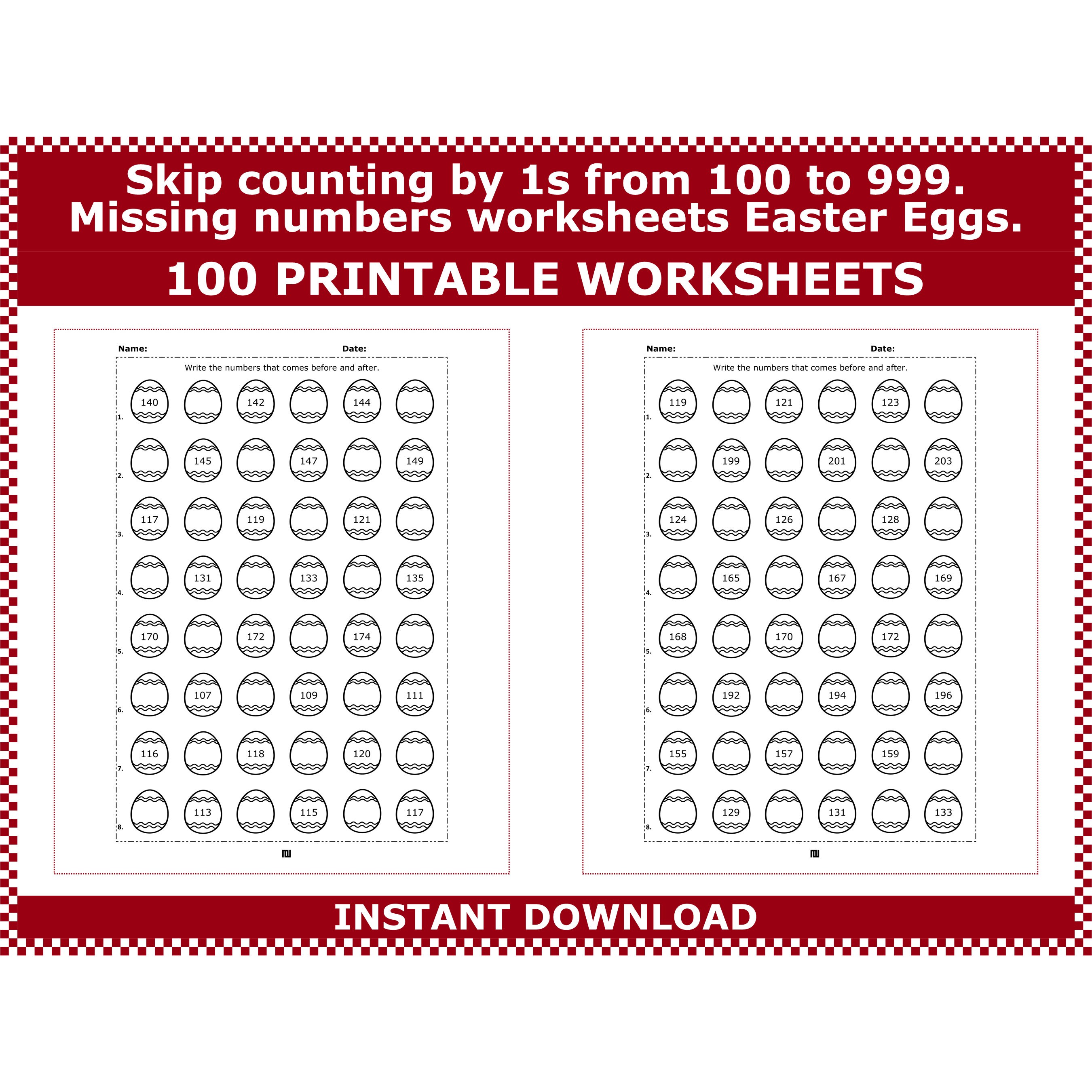 Skip Counting by 1s From 100 to 999. Missing Numbers Easter Activity ...