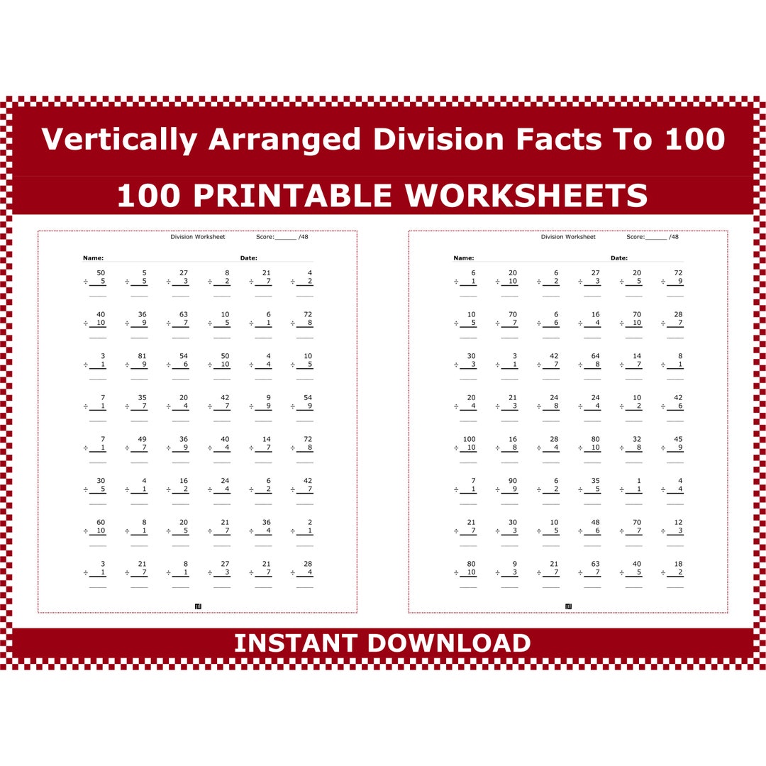 Division Vertically Arranged Division Facts to 100. Vertical Division ...