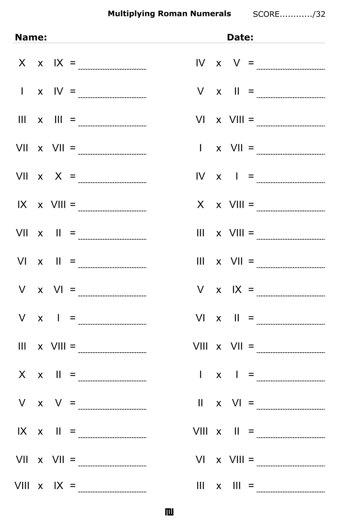 Multiplication Using Roman Numerals. Multiplying Roman Numerals ...
