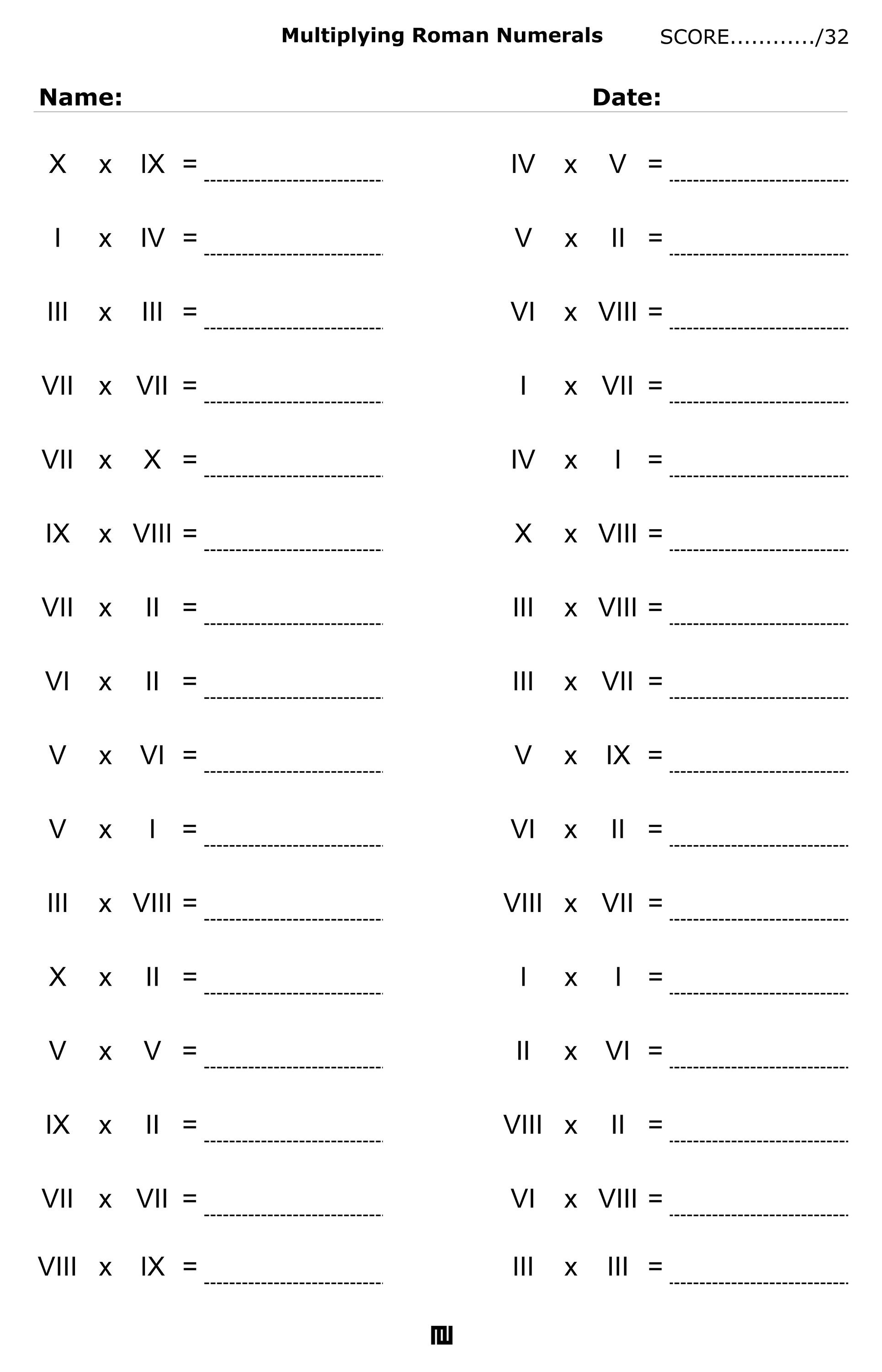Multiplication Using Roman Numerals. Multiplying Roman Numerals ...