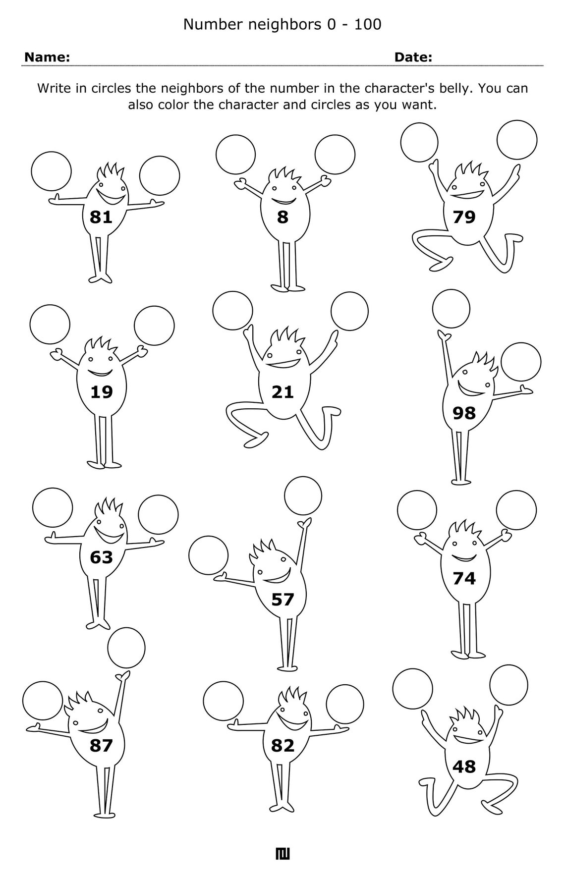 Number Neighbors 0 to 100 Printable Counting Activity for Kids. Number ...