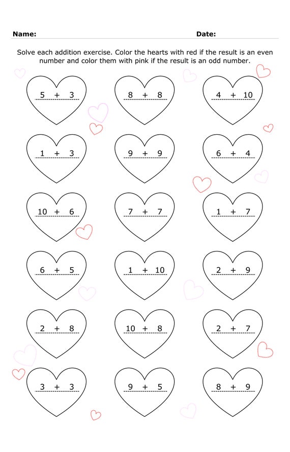Kindergarten Valentine Math Worksheets