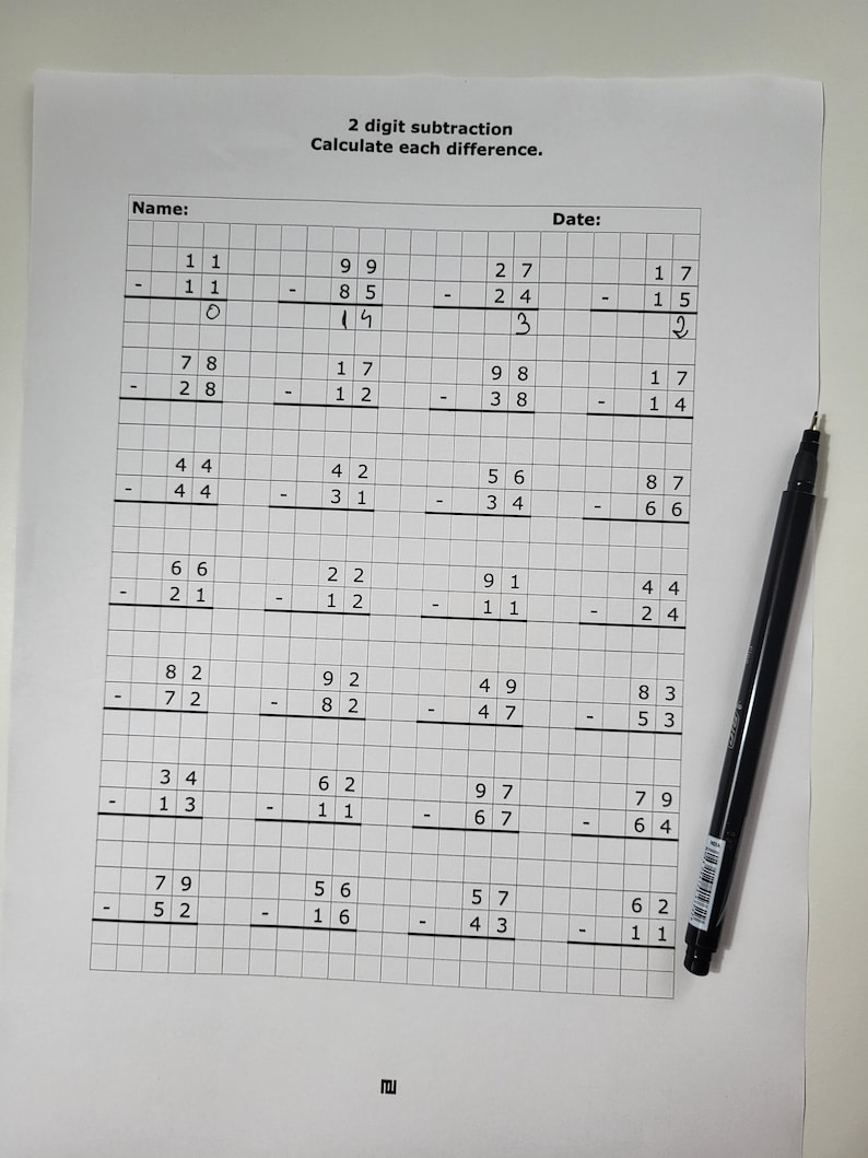 Double Digit Subtraction Worksheets for Kids. Subtracting 2 Digit ...