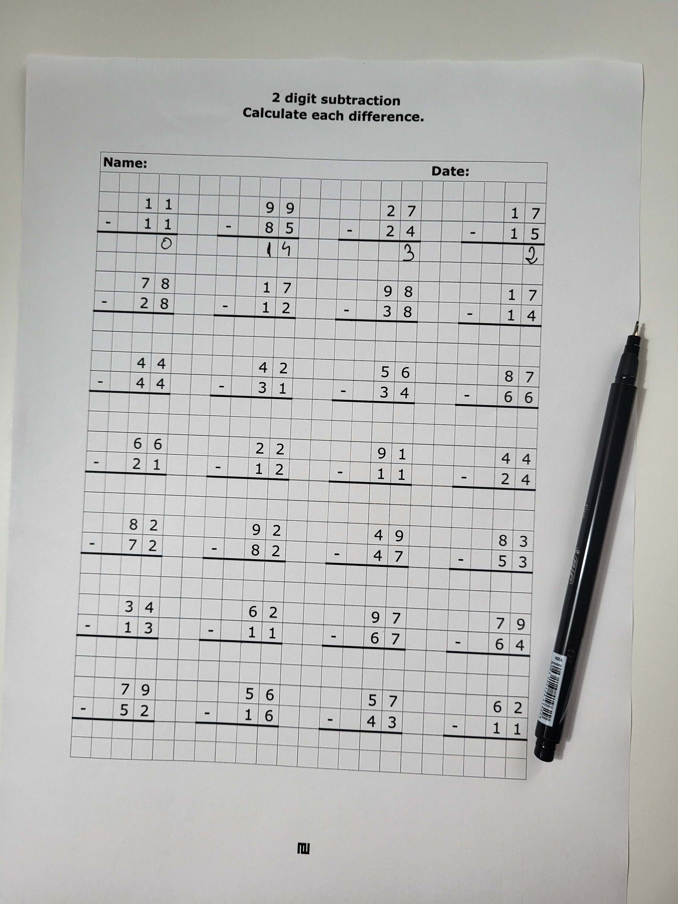 Double Digit Subtraction Worksheets for Kids. Subtracting 2 Digit ...