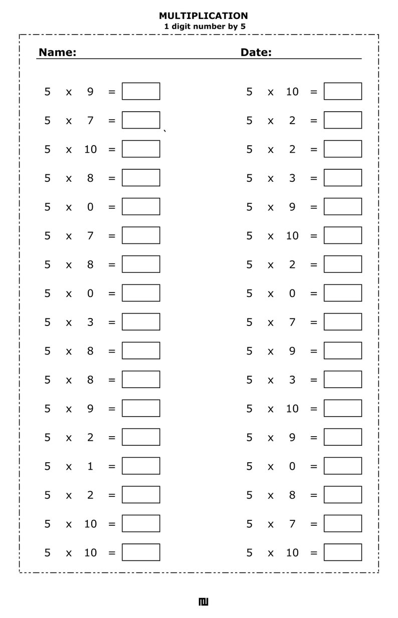 Multiplication Worksheets: 1-digit Math Drills (digital Download) - Etsy