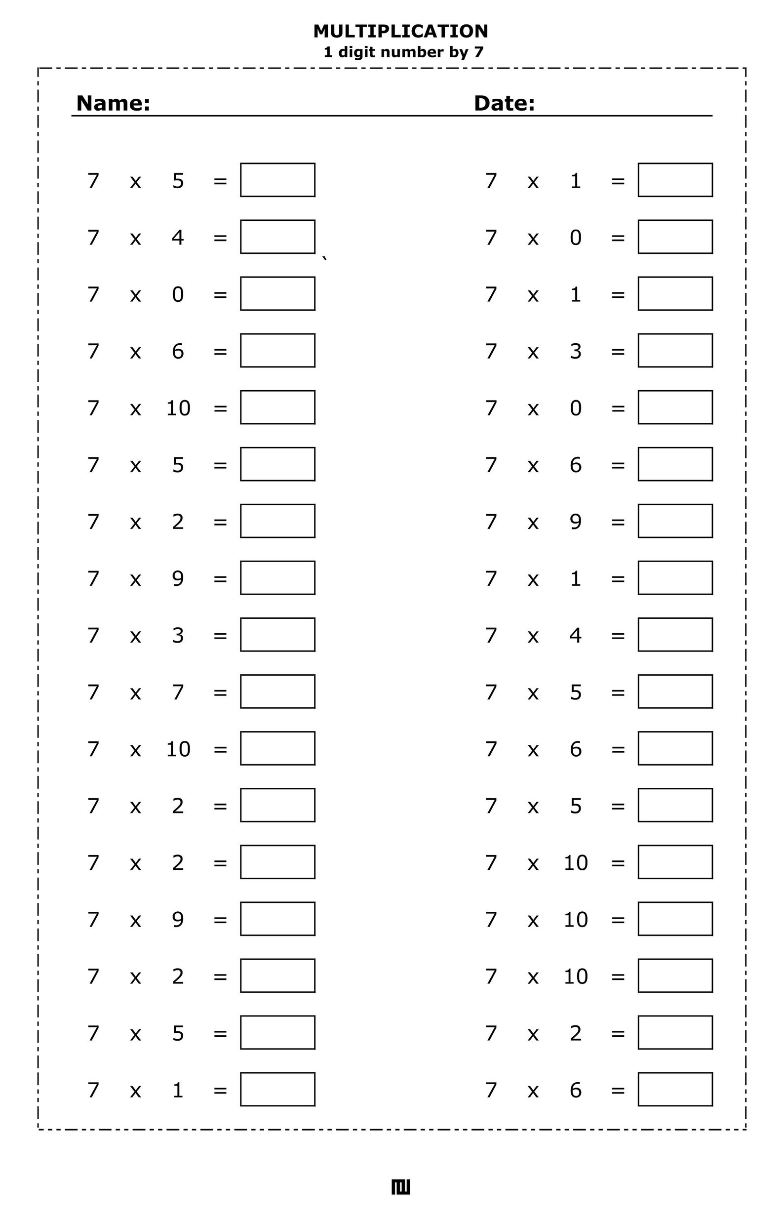 Multiplication Worksheets: 1-digit Math Drills (digital Download) - Etsy