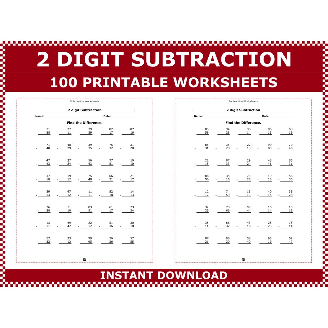 2 Digit Subtraction Worksheets. 2 Digit Minus 2 Digit Subtraction ...